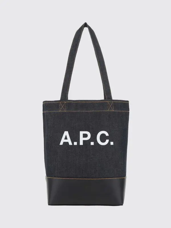 A.p.c. Cotton Denim Tote Bag With Logo - Blue