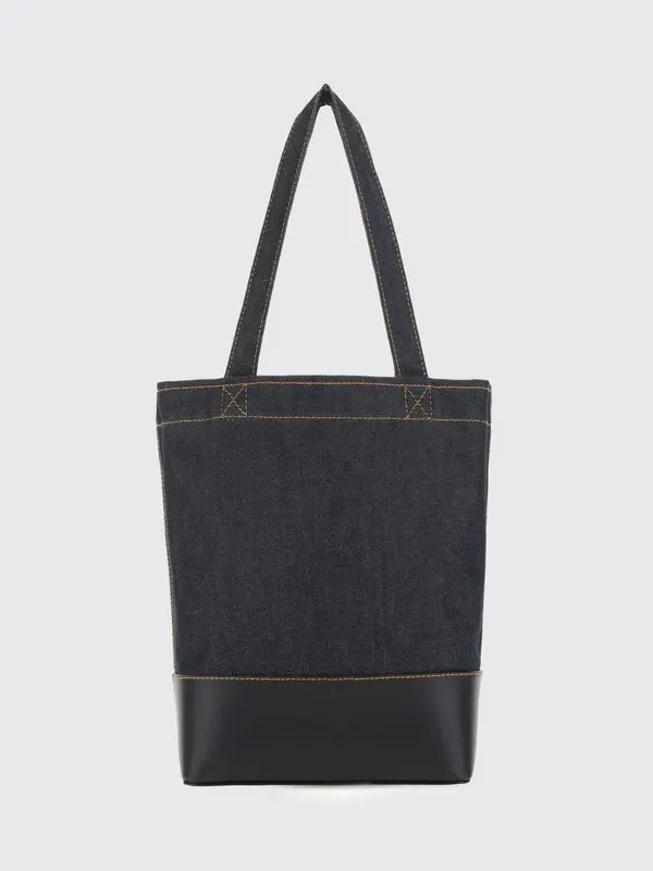 A.p.c. Cotton Denim Tote Bag With Logo - Blue