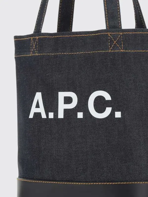 A.p.c. Cotton Denim Tote Bag With Logo - Blue