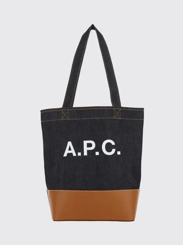 A.p.c. Cotton Denim Tote Bag With Logo - Brown