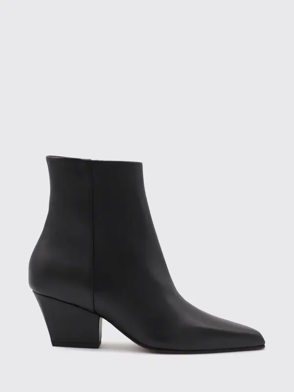 Paris Texas Jane Calf Leather Western Ankle Boots With Chunky Heel - Black