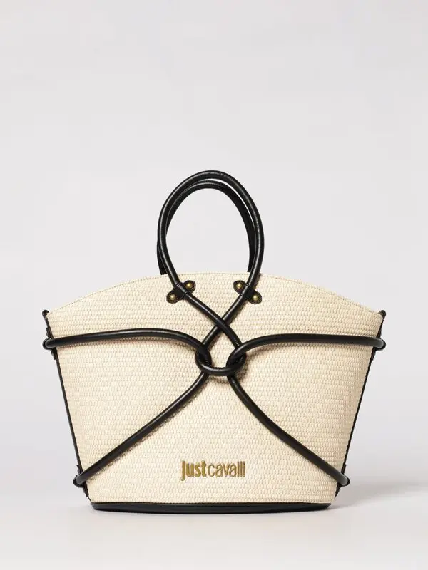 Just Cavalli Leather And Raffia Handbag