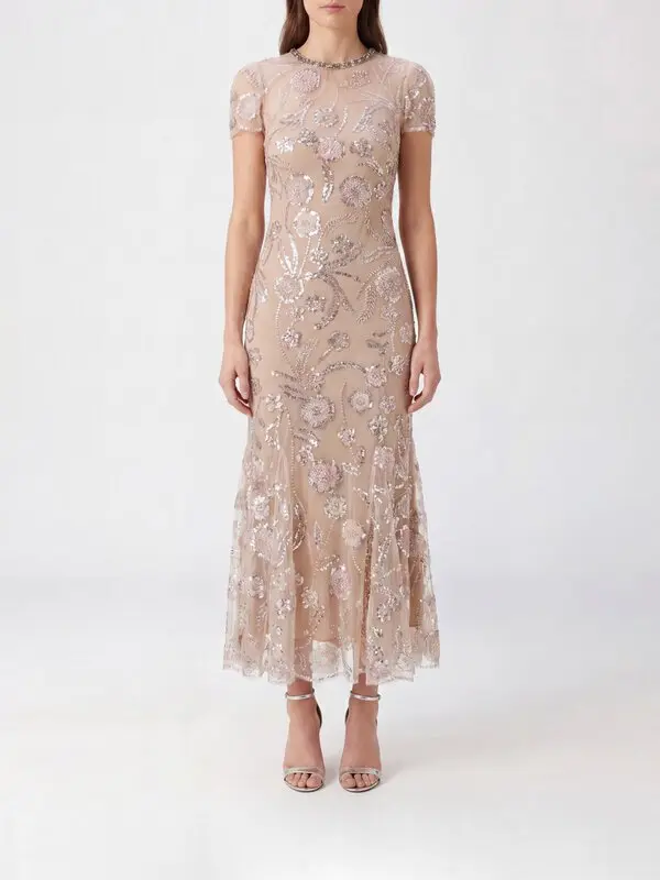 SELF-PORTRAIT Sequin-embroidered Mesh A-line Midi Dress - Pink