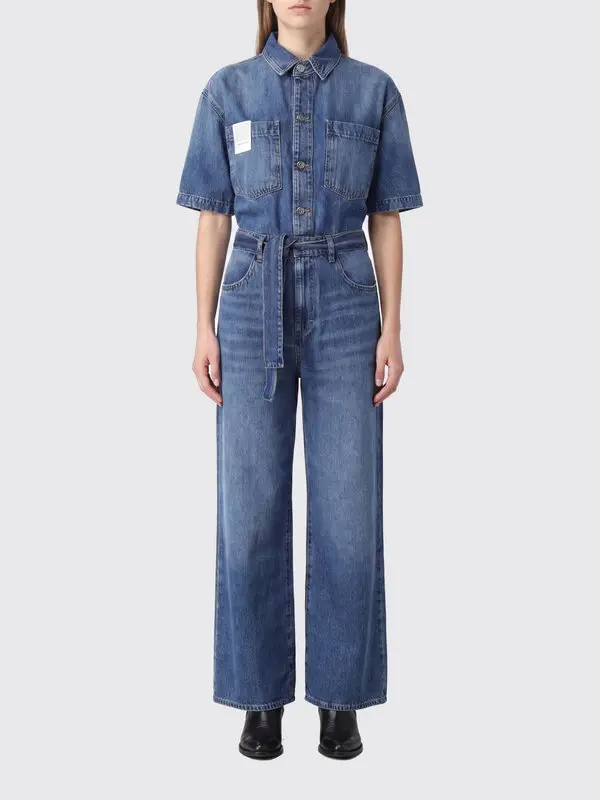 ICON DENIM LOS ANGELES Belted Short Sleeve Denim Jumpsuit - Blue