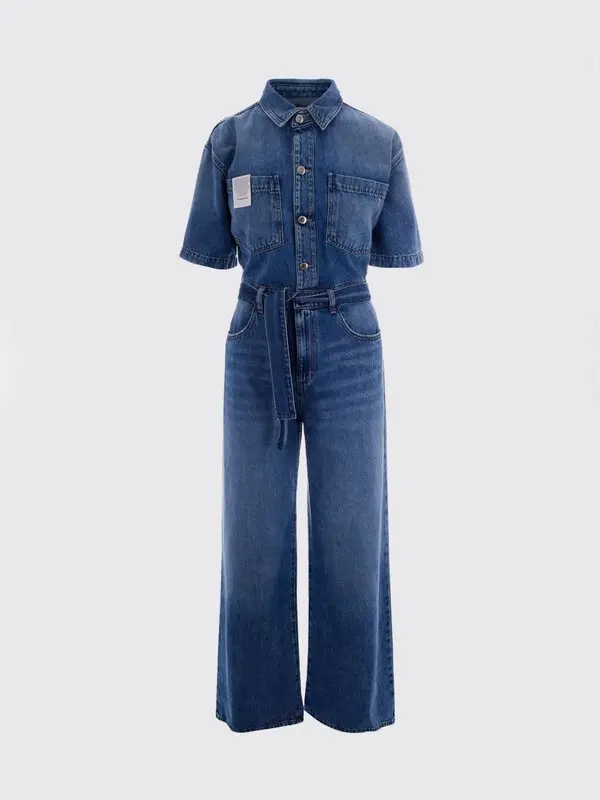 ICON DENIM LOS ANGELES Short-sleeve Belted Denim Jumpsuit