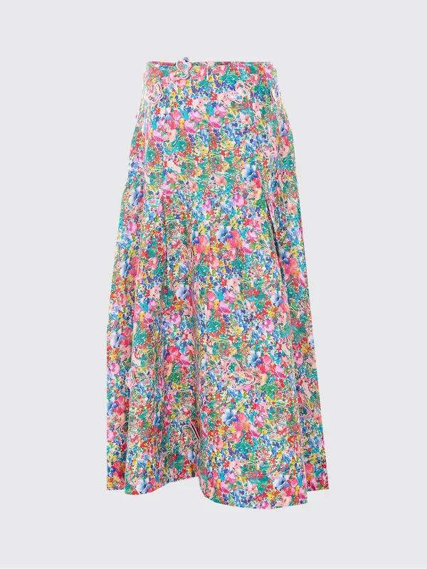 Farm Rio Floral Linen Midi Skirt With Appliqués