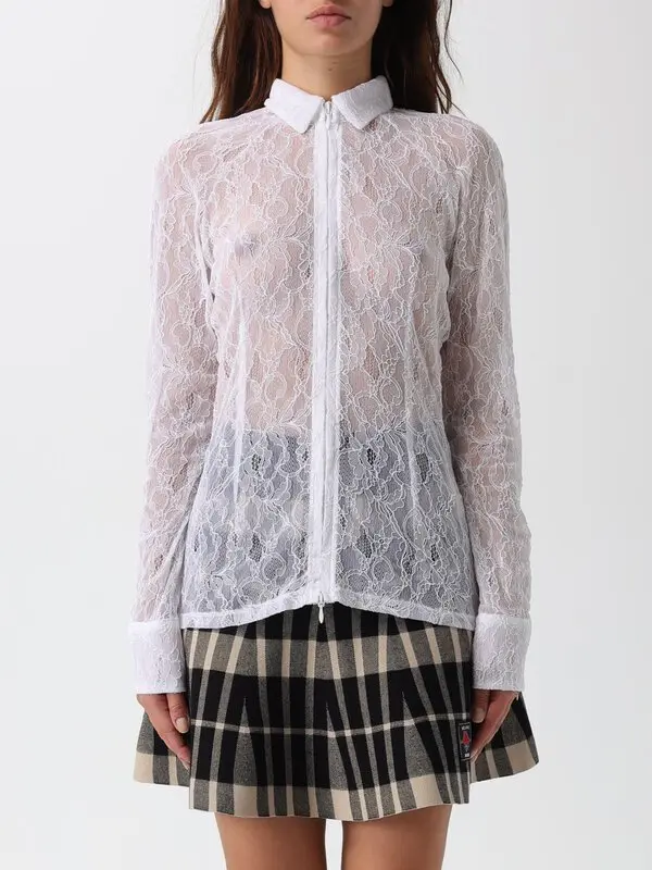 MSGM Lace Zip-up Shirt - Butter