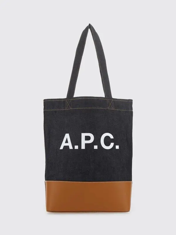 A.p.c. Cotton Denim Tote Bag With Logo - Brown