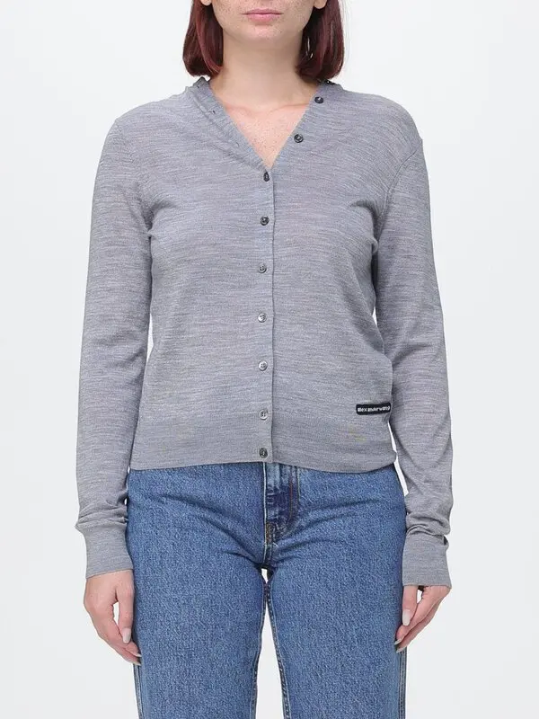 Alexander Wang V-neck Wool Cardigan With Contrast Logo - Grey