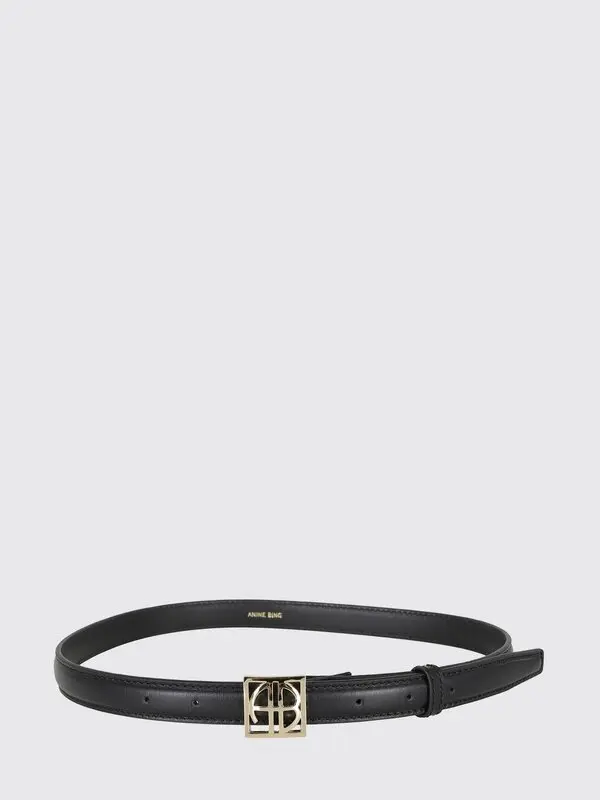 ANINE BING Leather Belt With Gold Tone Logo Buckle