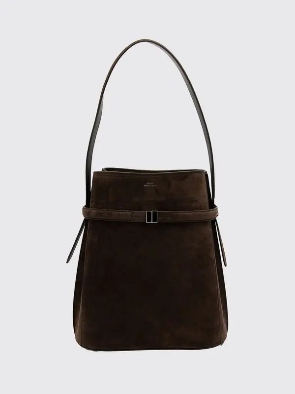 TOTEME Suede Bucket Bag With Monogram Logo - Brown