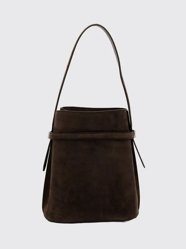 TOTEME Suede Bucket Bag With Monogram Logo - Brown