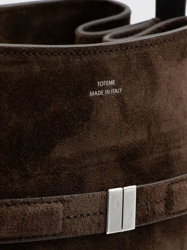 TOTEME Suede Bucket Bag With Monogram Logo - Brown