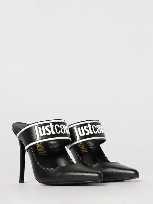 Just Cavalli Leather Mules With Logo