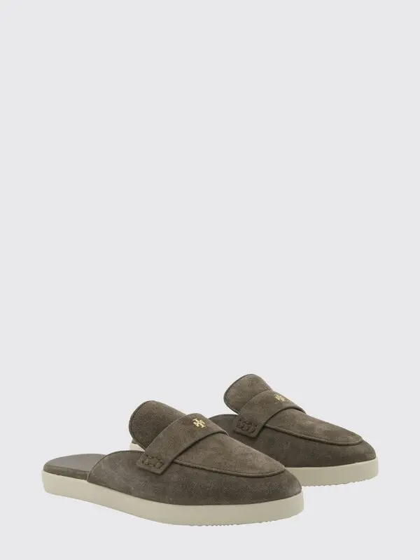 Tory Burch Suede Low Heel Mules With Double T Logo By
