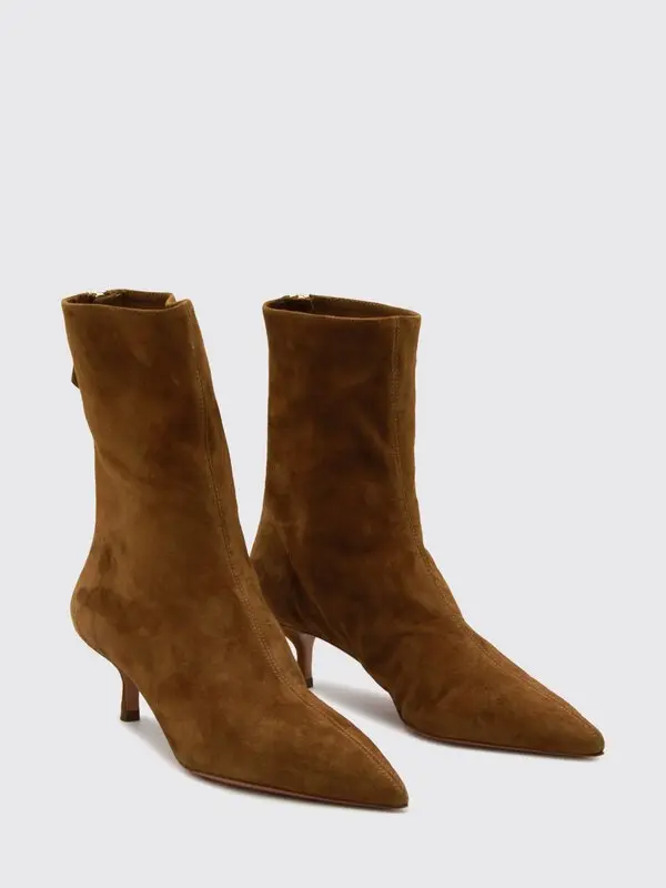 AQUAZZURA Suede Ankle Boots With Spool Heel And Rear Zip Closure - Hazel
