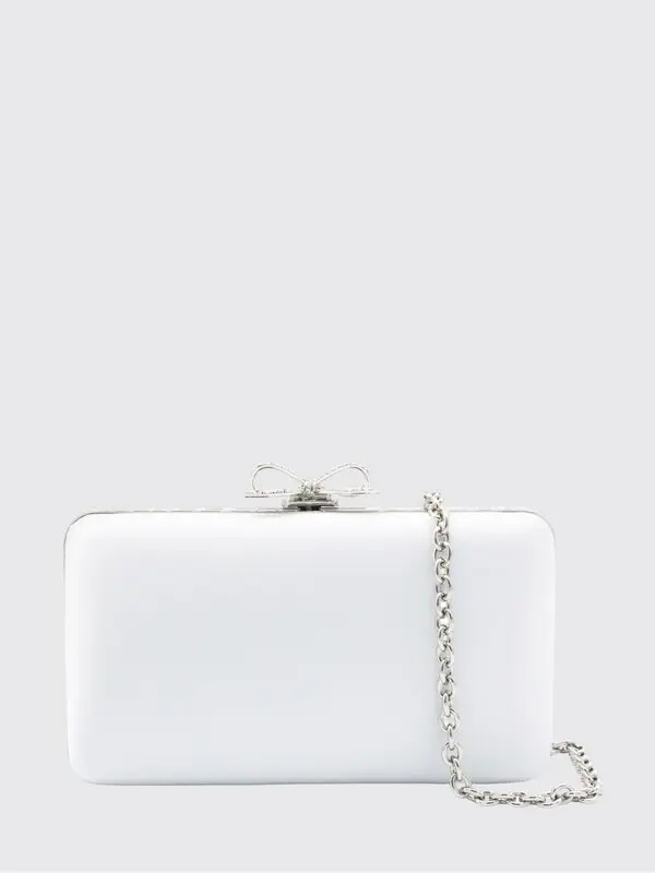 SELF-PORTRAIT Satin Clutch With Crystal Bow And Removable Strap