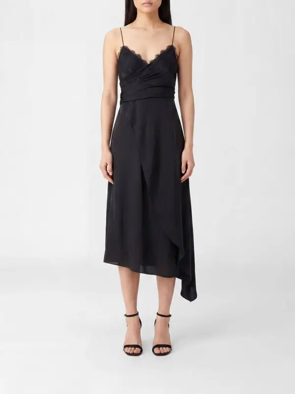 Moschino Satin Midi Dress With Lace Inserts - Black