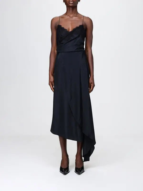 Moschino Satin Midi Dress With Lace Inserts - Black