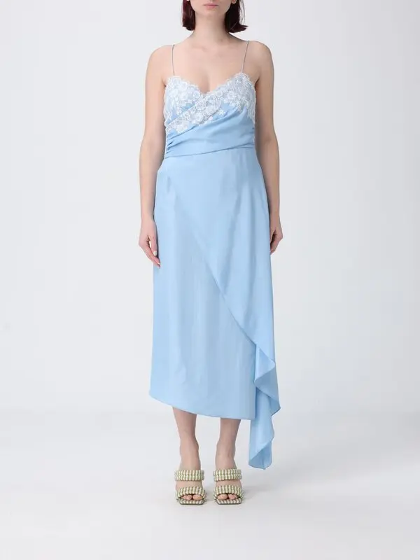 Moschino Satin Midi Dress With Lace Inserts - Gnawed Blue