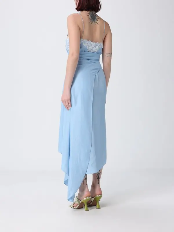 Moschino Satin Midi Dress With Lace Inserts - Gnawed Blue