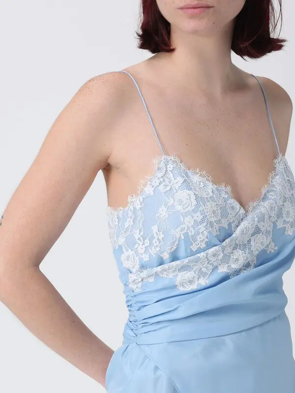 Moschino Satin Midi Dress With Lace Inserts - Gnawed Blue