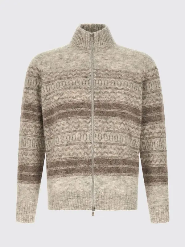 Brunello Cucinelli Striped Turtleneck Zip-up Cardigan - Beige