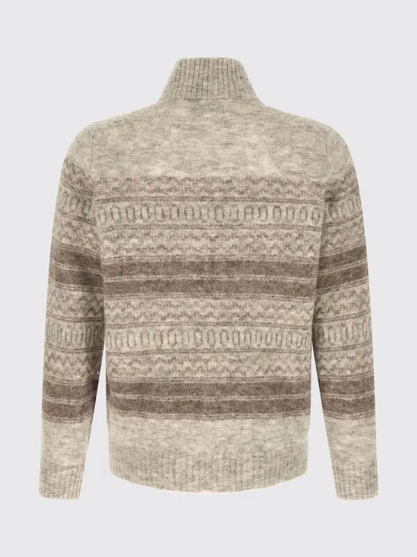 Brunello Cucinelli Striped Turtleneck Zip-up Cardigan - Beige