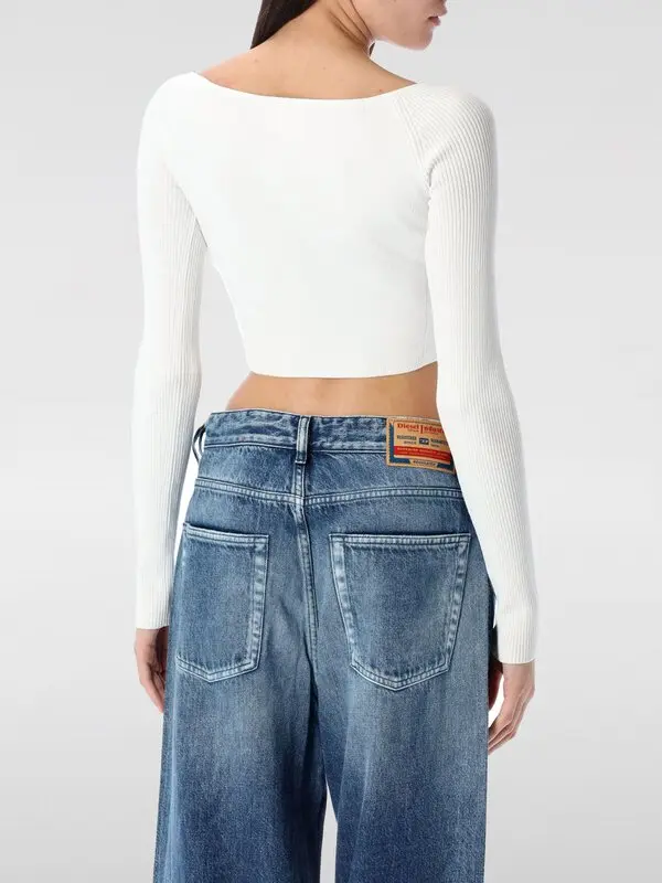 DIESEL® Cropped Ribbed Long Sleeve Top - White