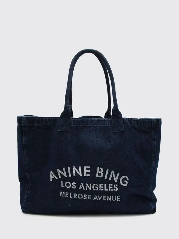 ANINE BING Large Cotton Denim Tote Bag With A Printed Logo - Blue