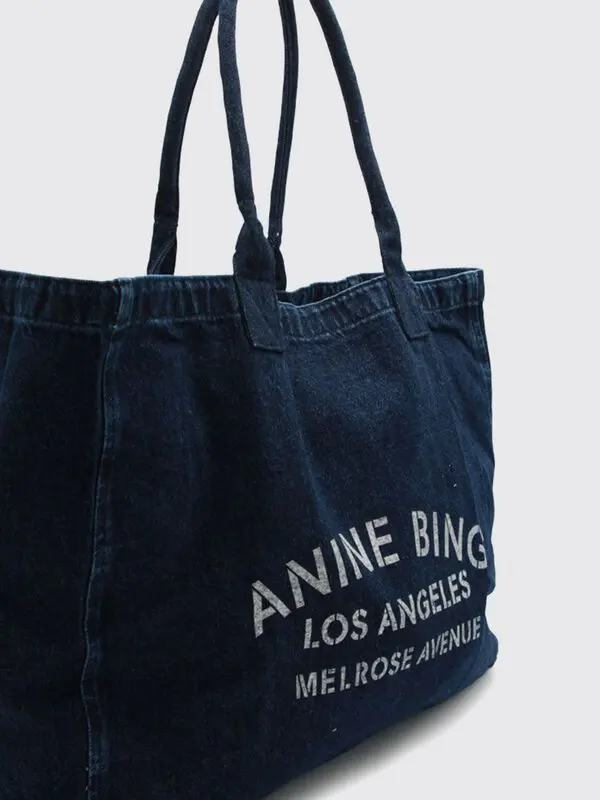 ANINE BING Cotton Denim Tote Bag With Printed Logo