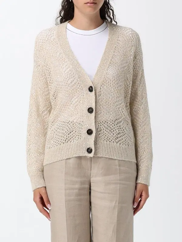 Brunello Cucinelli Open-knit Wool-blend Cardigan With Sequins And V-neck