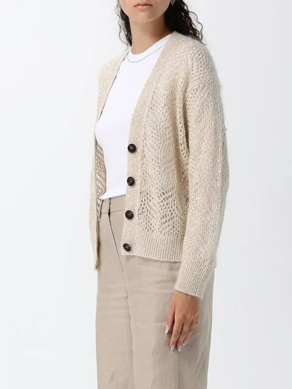 Brunello Cucinelli Open-knit Wool-blend Cardigan With Sequins And V-neck