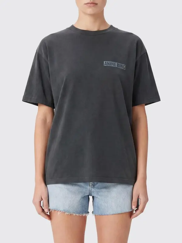 ANINE BING Cotton T-shirt With Graphic Print And Dropped Shoulders - Black