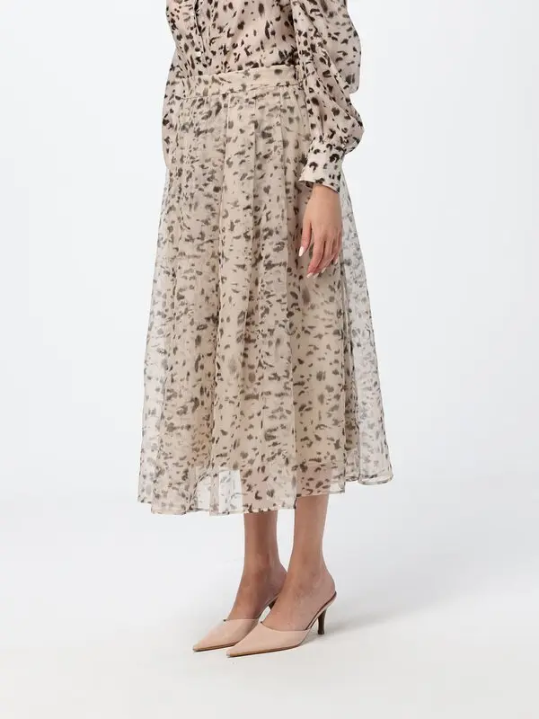 Brunello Cucinelli Abstract-print Silk A-line Midi Skirt For