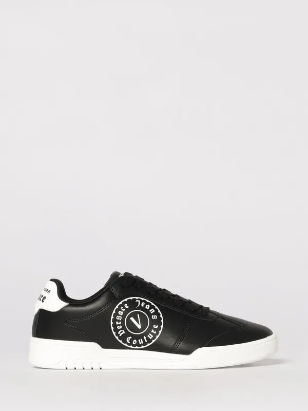 Versace Leather Sneakers With Printed Logo - Black