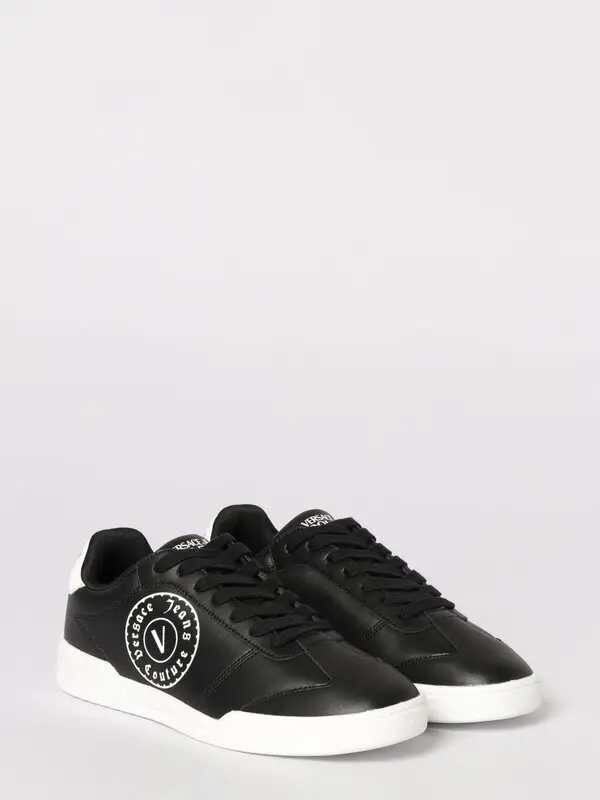 Versace Leather Sneakers With Printed Logo - Black