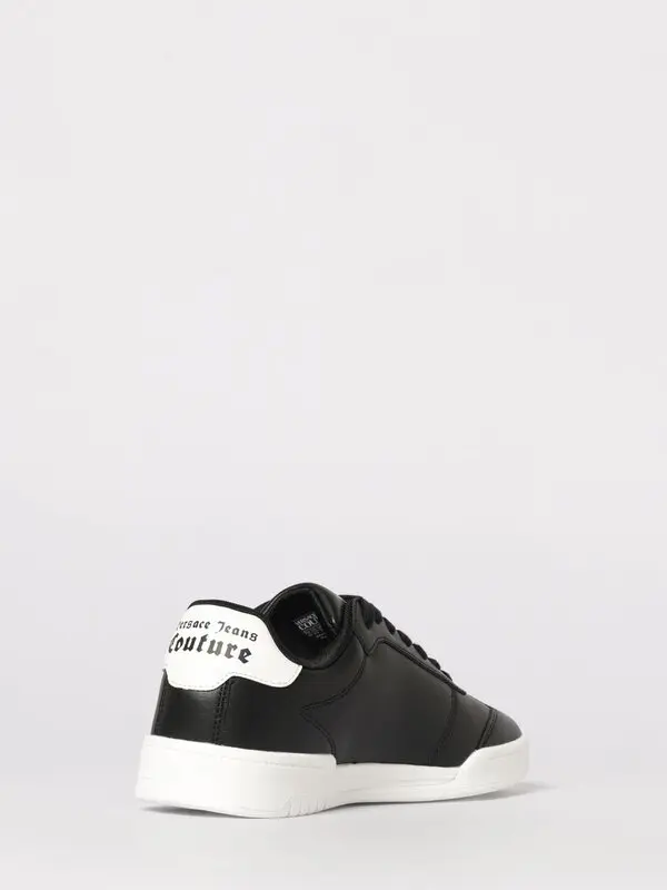 Versace Leather Sneakers With Printed Logo - Black