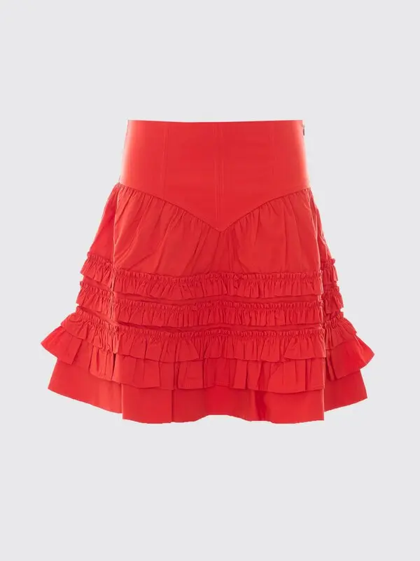 GANNI Embroidered Cotton Ruffle Mini Skirt - Red