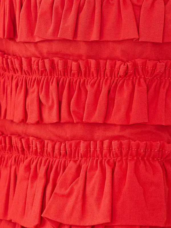 GANNI Embroidered Cotton Ruffle Mini Skirt - Red