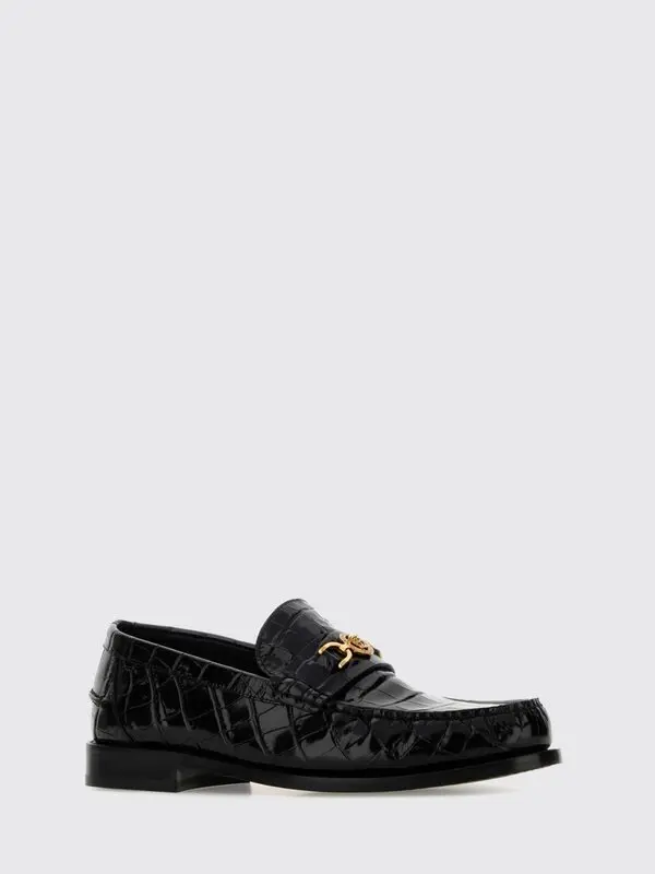 Versace Croc Effect Loafers With Gold Tone Detailing