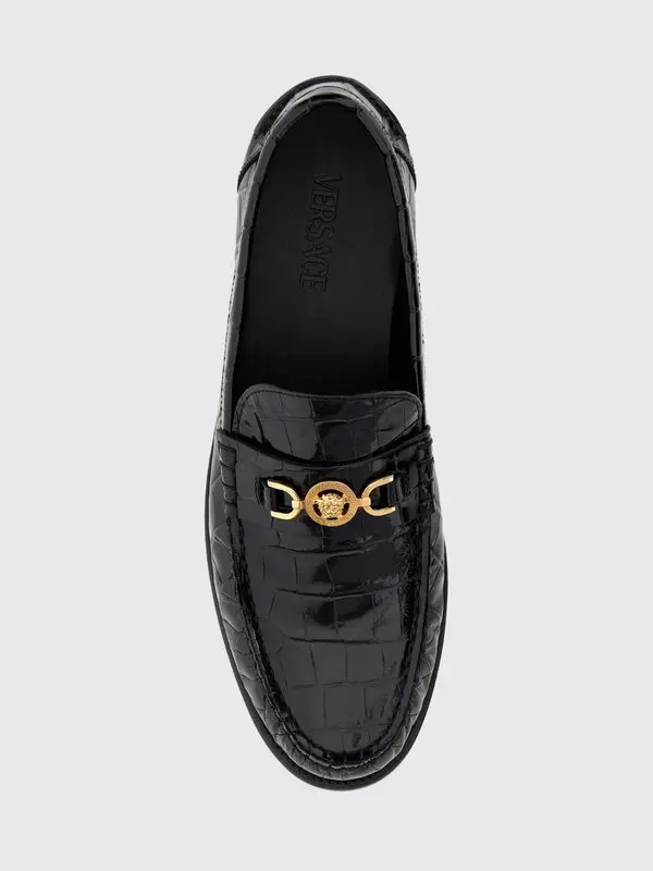 Versace Croc Effect Loafers With Gold Tone Detailing