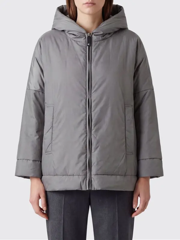 Max Mara Hooded Short Down Jacket In Technical Fabric With Dropped Shoulders - Grey