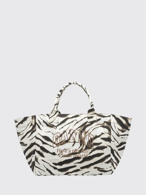 GANNI Recycled Cotton Zebra Print Tote Bag - White