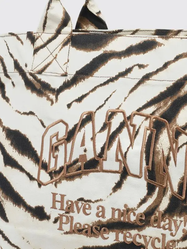 GANNI Recycled Cotton Zebra Print Tote Bag - White