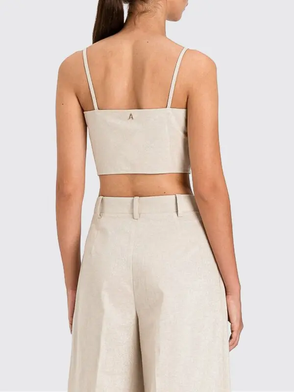 TWINSET Cropped Bandeau Top In Linen And Cotton With Flower Appliqu - Beige