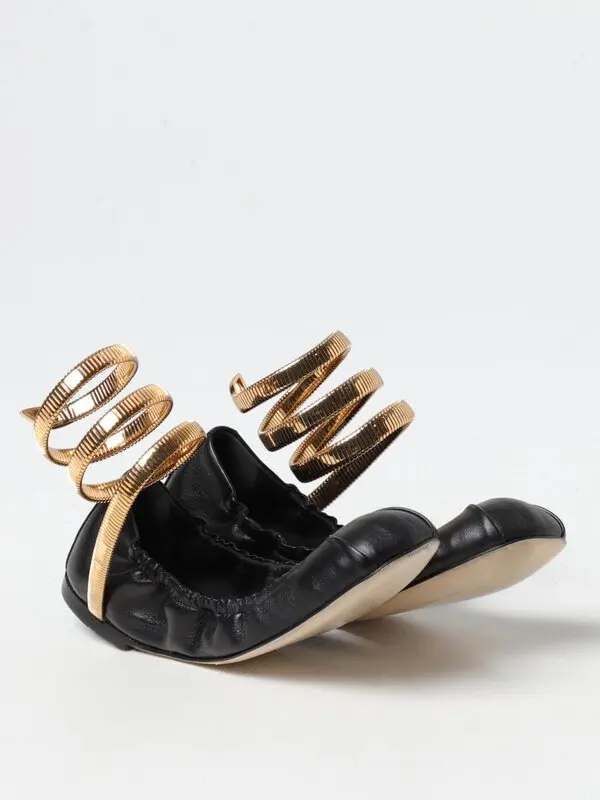 Rene Caovilla Leather Ballet Flats With Gold Spiral Detailing
