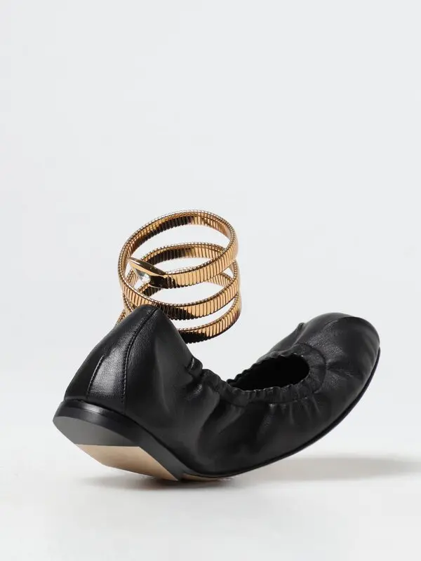 Rene Caovilla Leather Ballet Flats With Gold Spiral Detailing