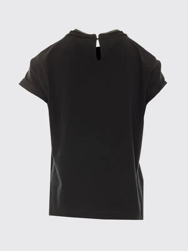 Brunello Cucinelli Stretch Cotton Crew Neck T-shirt With Monili Embroidery - Black