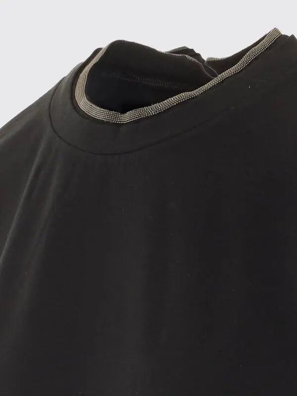 Brunello Cucinelli Stretch Cotton Crew Neck T-shirt With Monili Embroidery - Black